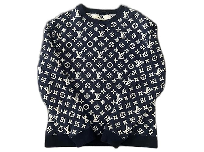 Louis Vuitton Full Monogram Jacquard Sweat White Navy blue Cotton ref ...