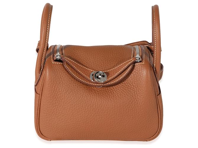 Hermès Gold Clemence Mini Lindy 20 PHW Brown Leather ref.1221254 - Joli ...