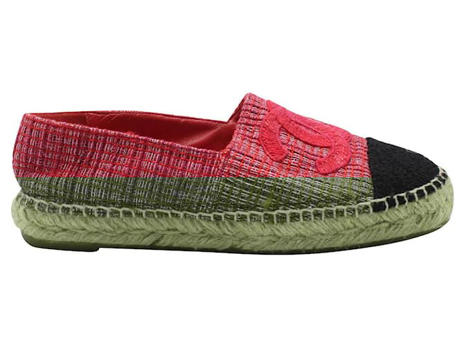 Chanel CC Hot Pink Tweed Espadrilles Cotton ref.1231348 - Joli Closet
