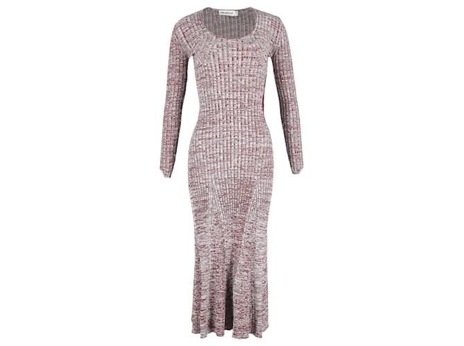 Self portrait Self-Portrait Rib Knit Midi Dress in Burgundy Wool Red ...