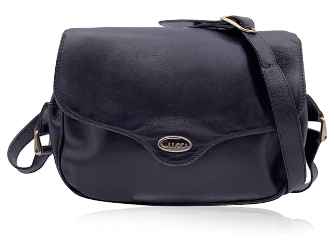 Gucci Vintage Black Leather Flap Messenger Shoulder Bag ref.1341869 ...