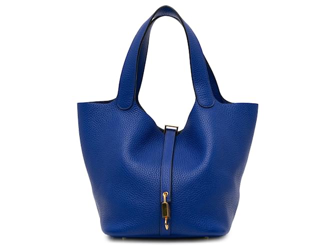 Hermès Hermes Blue Clemence Picotin Lock 22 Leather Pony-style calfskin ...