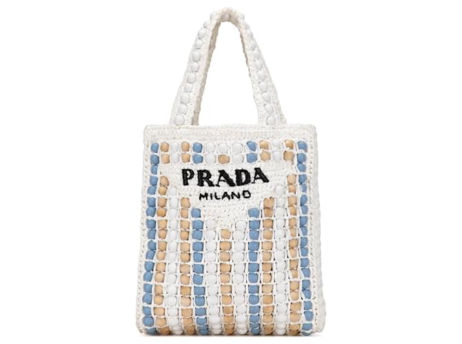 Prada White Beaded Raffia Logo Tote ref.1425116 - Joli Closet