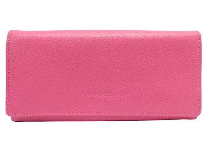 NEW LONGCHAMP LE FOULONNE GRAINED LEATHER PINK WALLET ref.1432441 ...