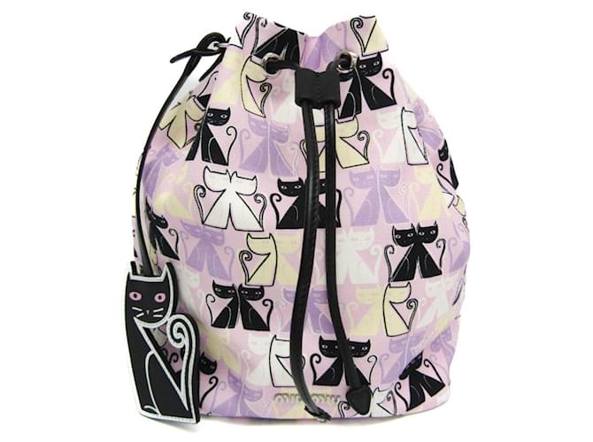 Miu Miu CANAPA CATS Drawstring Bag Black Multiple colors Purple Leather ...