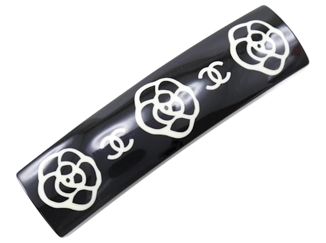 Chanel Coco Mark Valletta Camellia Barrette Black White Plastic ref ...