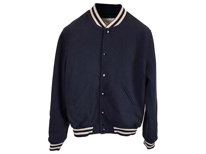 Céline Celine Varsity Varsity Collegiate Bomber Jacket in Navy Blue ...