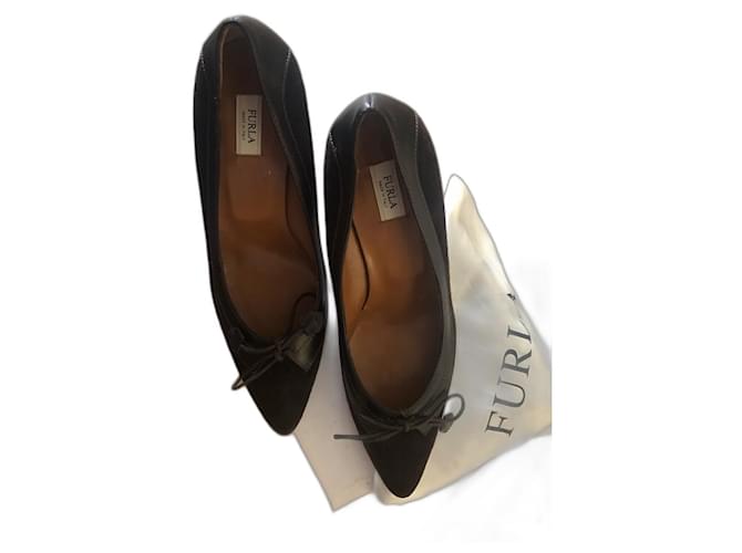 Furla Heels Dark brown Suede Leather ref.1598921 - Joli Closet