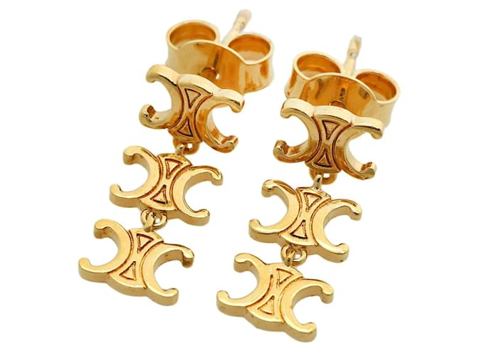 Céline Celine Triomphe 3-Row Drop Earrings Golden Gold-plated ref ...