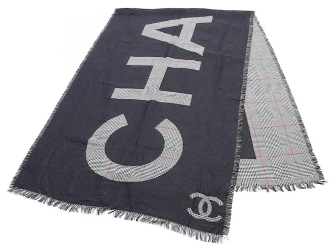 Chanel Coco Mark Silk Cashmere Stole Black White Red ref.1621613 - Joli ...