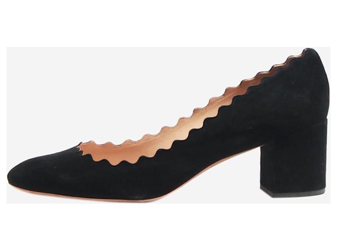 Chloé Black scalloped edge block heel pumps - size EU 37.5 Suede ref ...