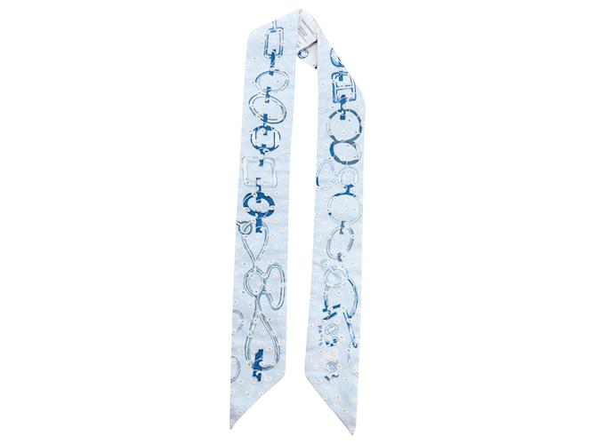 Hermès Hermes Twilly silk light blue floral eyelet chain print ref ...