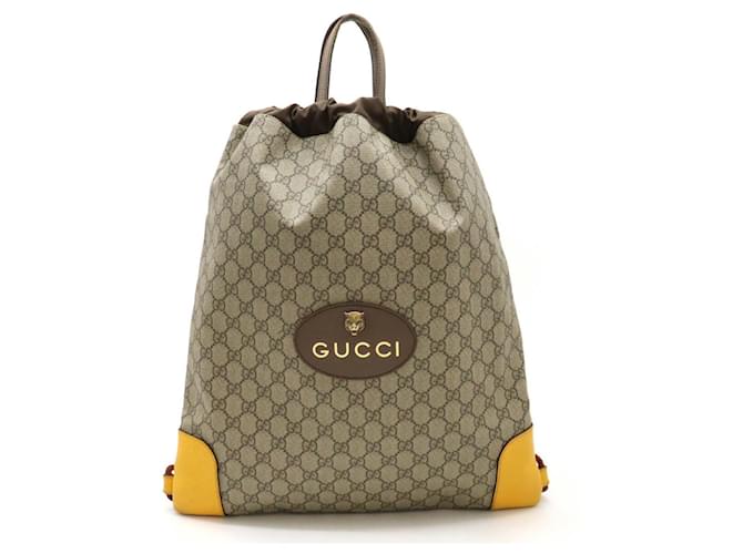 Sac à dos à cordon Gucci GG Supreme tête de chat Toile Beige ref ...