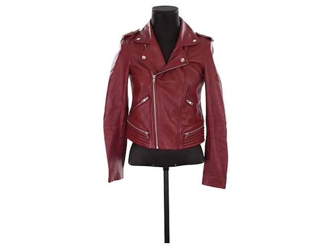 Maje Leather jacket in leather Dark red ref.1855077 - Joli Closet
