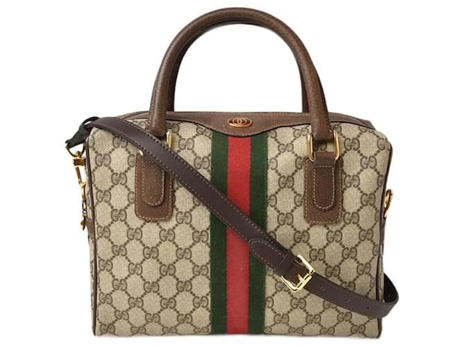 Gucci Vintage Mini Boston Bag 2way Brown Cloth ref.1933004 - Joli Closet