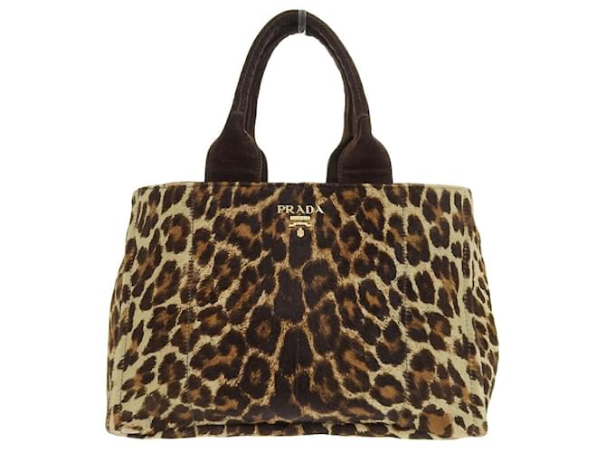 Prada Leopard Print Canapa Tote Bag Brown Leather ref.1960729 - Joli Closet