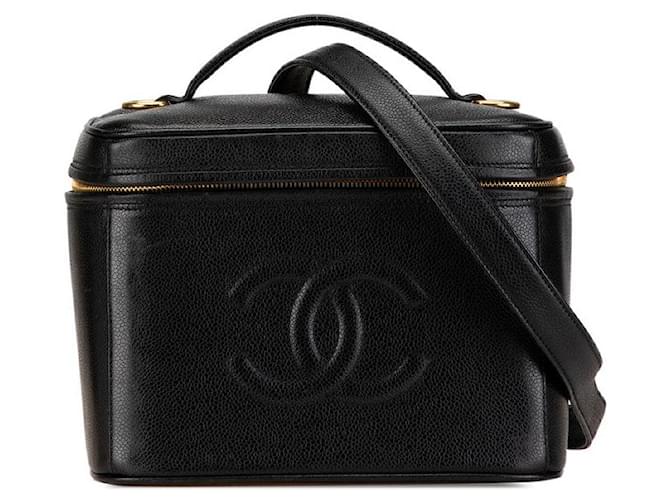 Vanity Chanel Coco Mark Caviar Skin 2way Shoulder Bag Black Leather ref ...