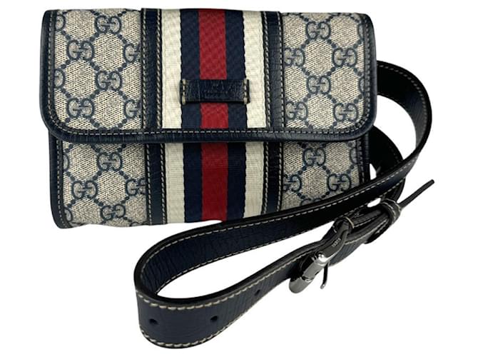 Gucci GG Supreme Fanny Pack Beige Navy blue Cloth ref.1973306 - Joli Closet