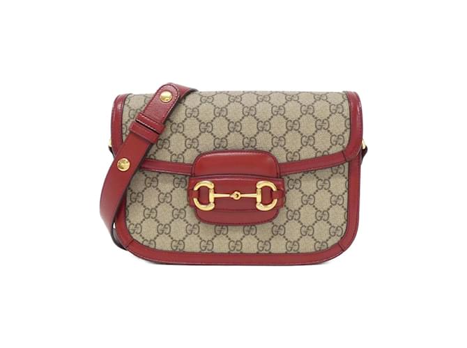 Gucci Horsebit 1955 Shoulder Bag Red Beige Cloth ref.2004708 - Joli Closet