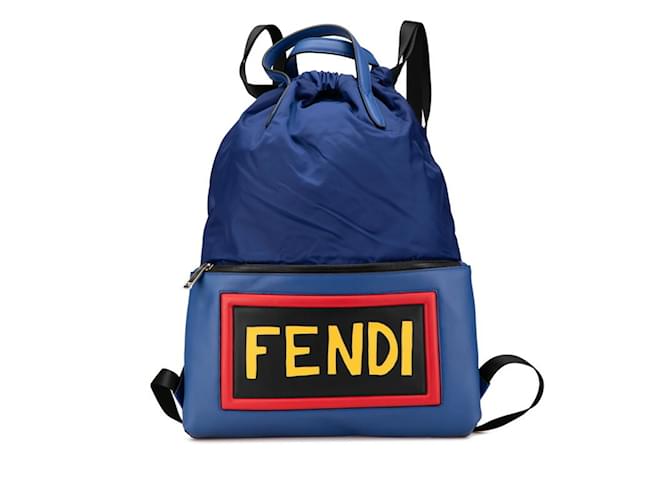 Fendi Vocabulary Backpack Blue Leather Nylon ref.2156943 - Joli Closet