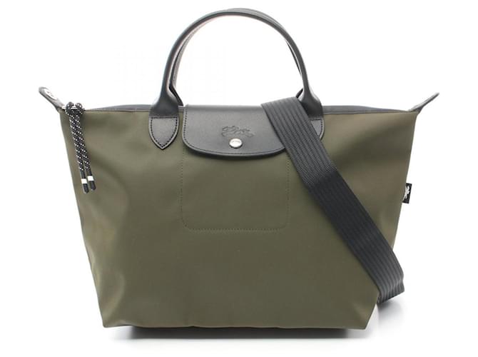 Longchamp Le Pliage Energy L Tote Bag Black Khaki Leather Nylon ref.2170481 - Joli Closet