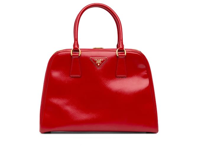 Prada Red Saffiano Vernice Pyramid Frame Leather ref.2179433 - Joli Closet