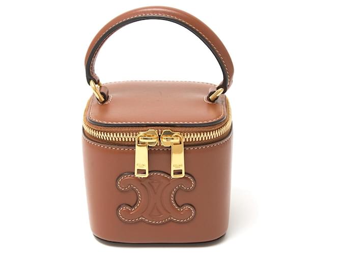 Céline Celine Mini Vanity Case Smooth Calfskin Brown Leather Pony-style ...