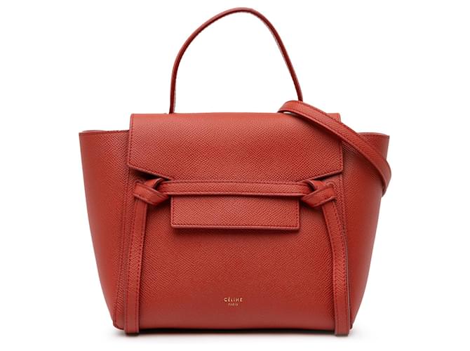 Céline Celine Red Nano Grained Calfskin Belt Bag Leather Pony-style ...