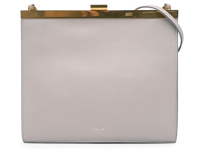Céline Celine Gray Mini Smooth Calfskin Clasp Bag Brown Grey Leather ...