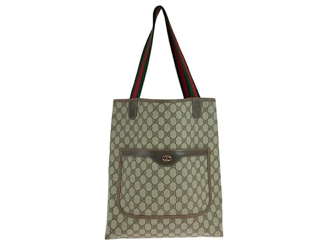 Gucci Old Gucci GG Supreme Canvas 2way Tote Bag Brown Beige Cloth ref ...