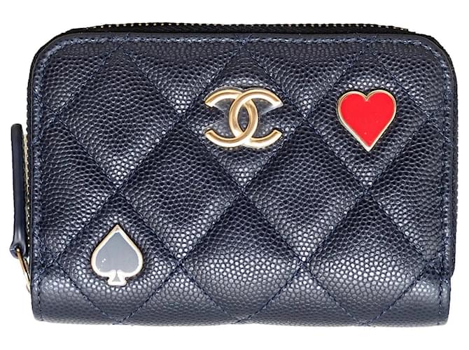 Chanel Quilted Coin Purse Blue Navy blue Leather ref.2322586 - Joli Closet
