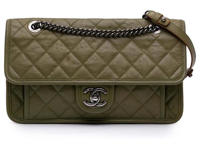 Chanel Green Medium Quilted Calfskin Casual Riviera Flap Olive green ...
