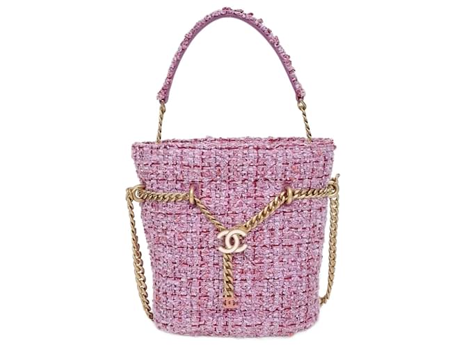 Timeless Chanel Tweed Drawstring Bucket Bag Pink Wool ref.2341121 ...