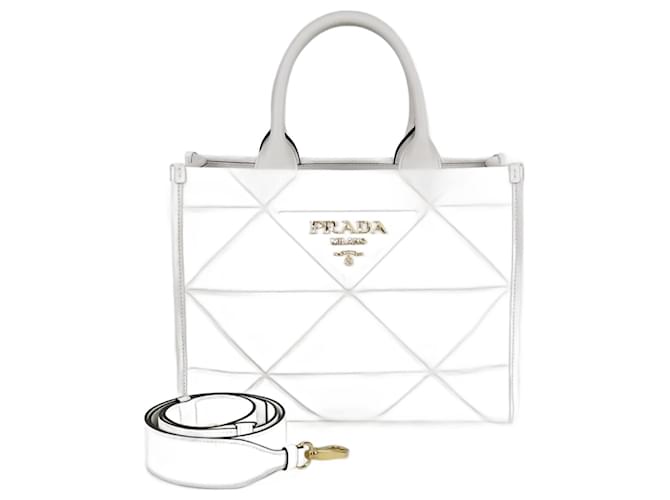 Prada White Quilted Medium Symbole Tote Leather ref.2380083 - Joli Closet