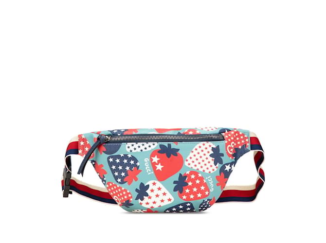 Gucci Strawberry Waist Bag Blue Multiple colors Leather Plastic ref ...