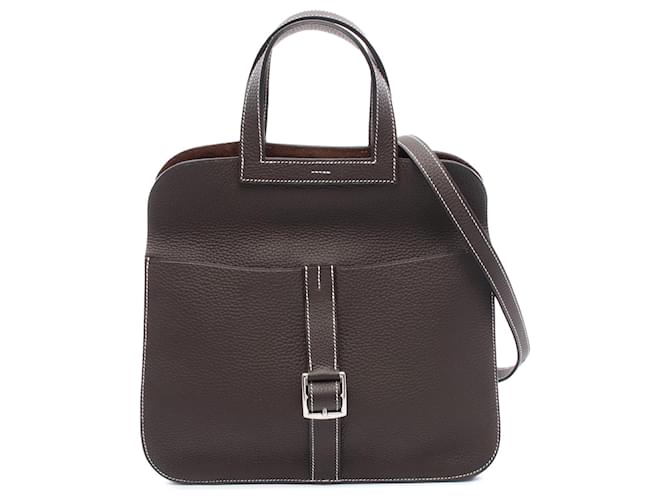 Hermès Brown Taurillon Clemence Halzan 31 Dark brown Leather Pony-style ...