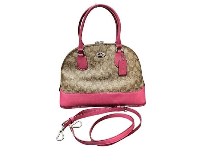 Coach LUXURY SIGNATURE PVC Coated Canvas 2way Bag Brown Pink Leather ...