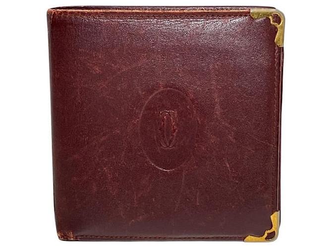 Cartier Must Line Leather Wallet Brown Dark red ref.2480437 - Joli Closet