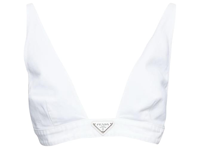 Prada distressed denim triangle bralette White ref.2498370 - Joli Closet