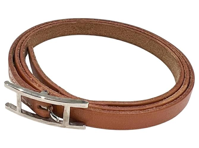 Hermès Hermes Api Double Tour Bracelet Brown Silvery Leather ref ...