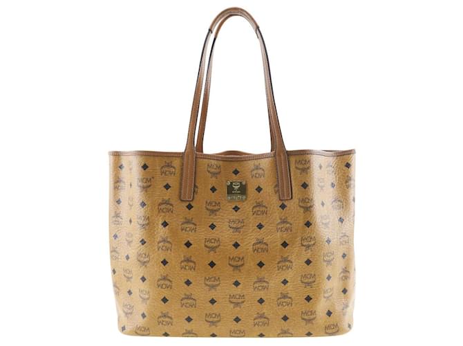 MCM Visetos PVC Coated Canvas Tote Bag Metallic Bronze Cloth ref ...