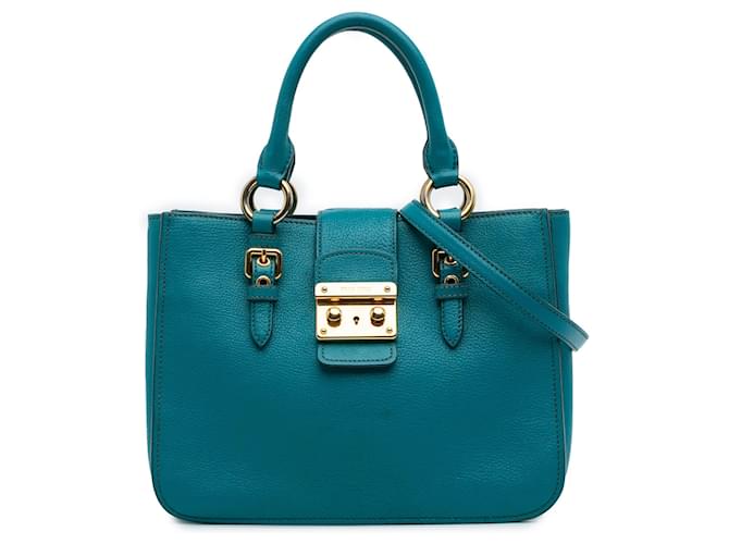 Miu Miu Blue Goatskin Madras Satchel Turquoise Leather ref.2543783 ...