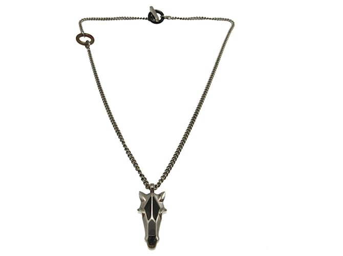 Hermès Destrier GD0233 Metal Buffalo Horn Silver Necklace Silvery ref ...