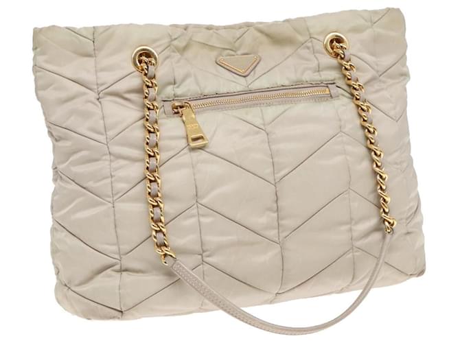 Prada Chain Front Zip Tote Quilted Tessuto Medium Beige Nylon ref ...