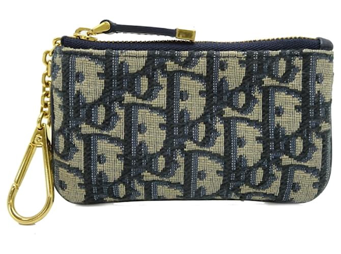 Christian Dior Travel Myrte Zip Key Case Beige Navy blue Cotton ref ...