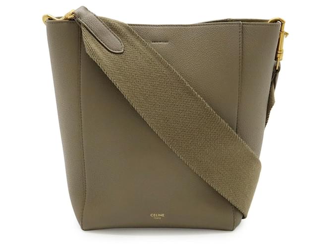 Céline Celine Sangle Bucket Small Leather Shoulder Bag Grey Pony-style ...