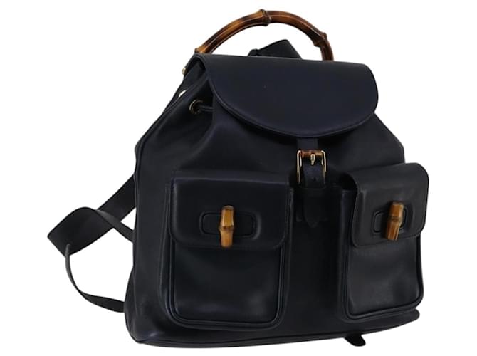 Gucci Vintage Bamboo Backpack Leather Mini Navy blue ref.2649312 - Joli ...
