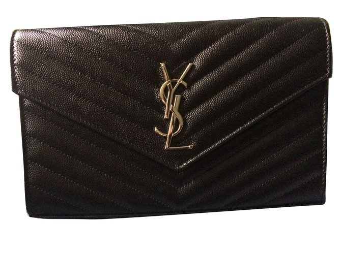 Yves Saint Laurent Clutch Bags Black Leather Ref 64718 Joli Closet