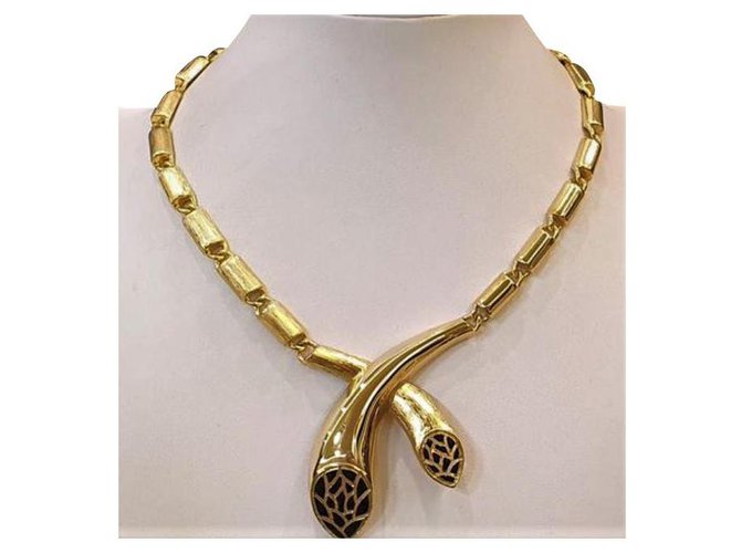 Hervorragende Vintage Nina Ricci Halskette in Goldplatte 22k und Email schwarz