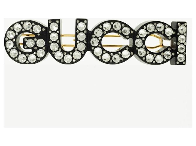 Gucci Crystal Hair Clip Barrette Black Golden Metal Plastic ref.1472971 Joli Closet